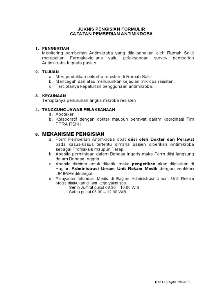 Panduan Pengisian Formulir Antimikroba | PDF
