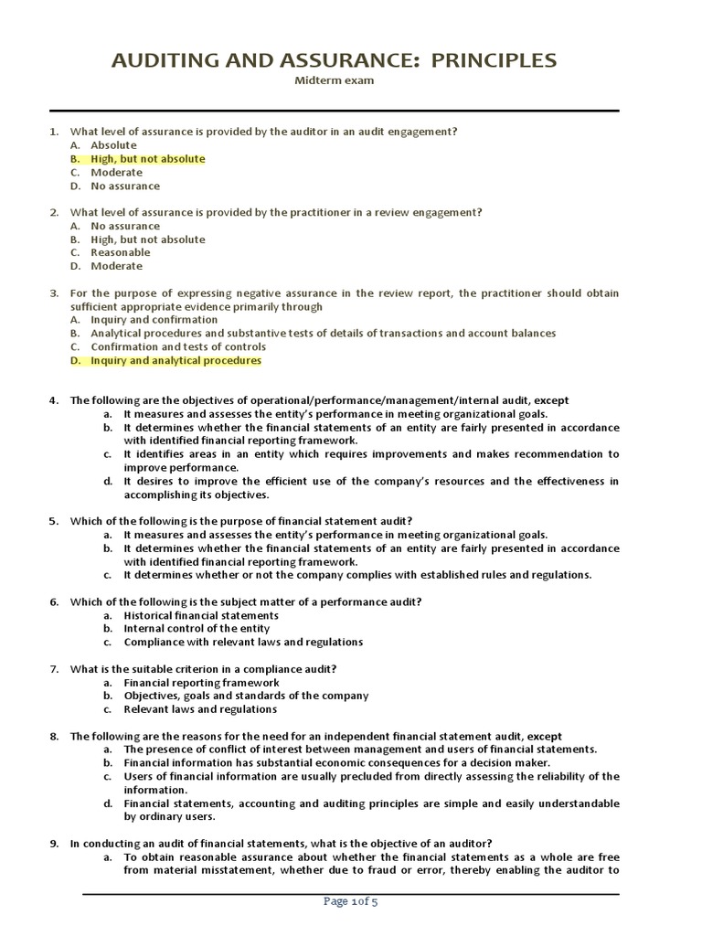 Auditing and Assurance: Principles: Midterm Exam | PDF | Financial Audit | Audit
