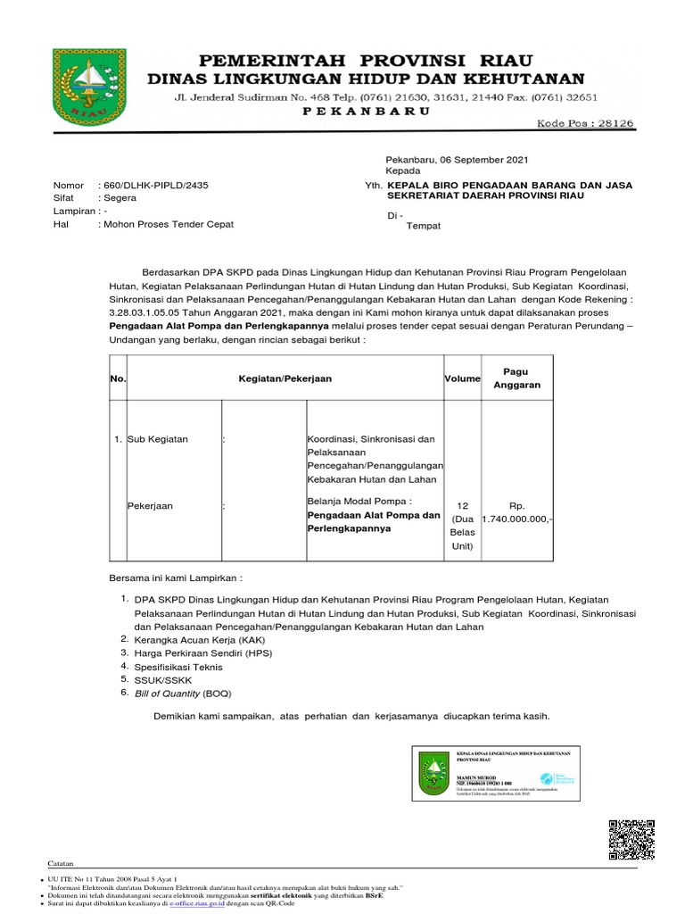E Surat Mohon Proses Tender Cepat | PDF