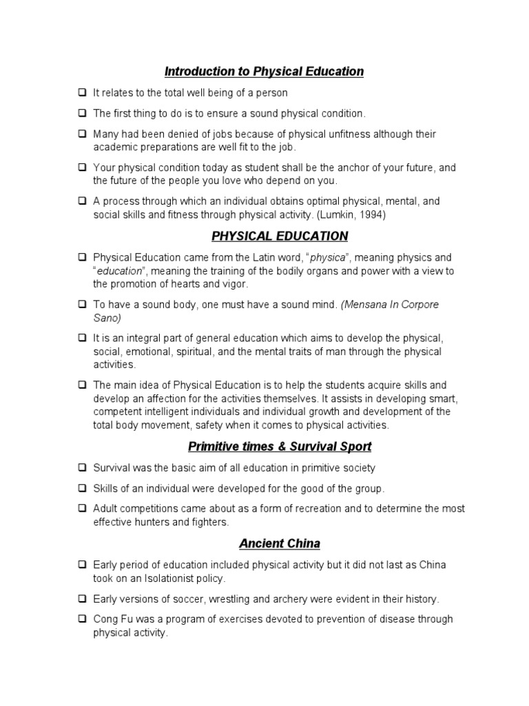 Introduction to Physical Education Concepts | PDF | Physical Fitness ...