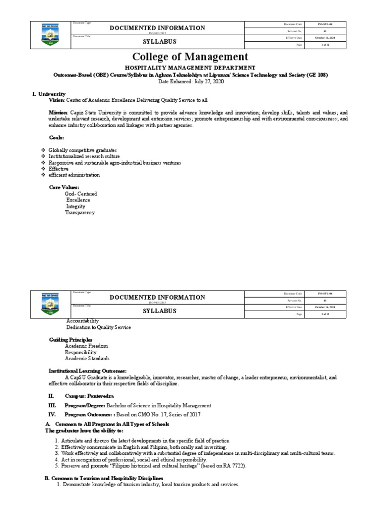 College of Management: Documented Information Syllabus | PDF ...