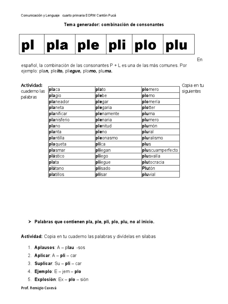 Tema Generador Palabras Con PL | PDF