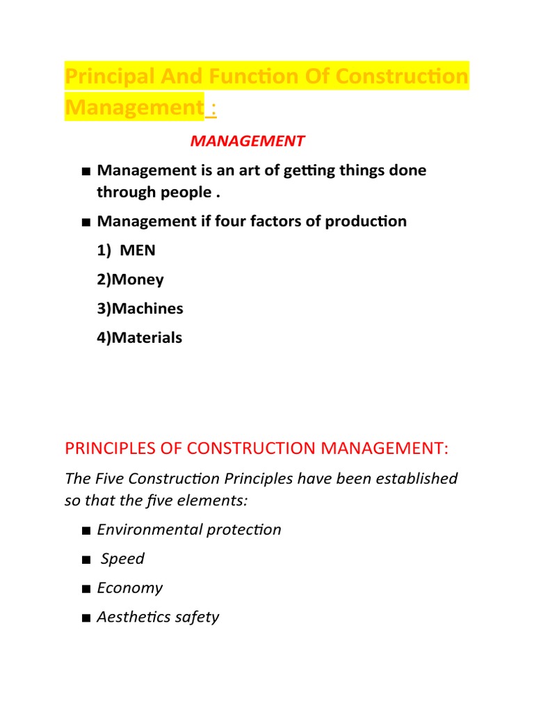 Principal and Function of Construction Management | PDF | Goal ...