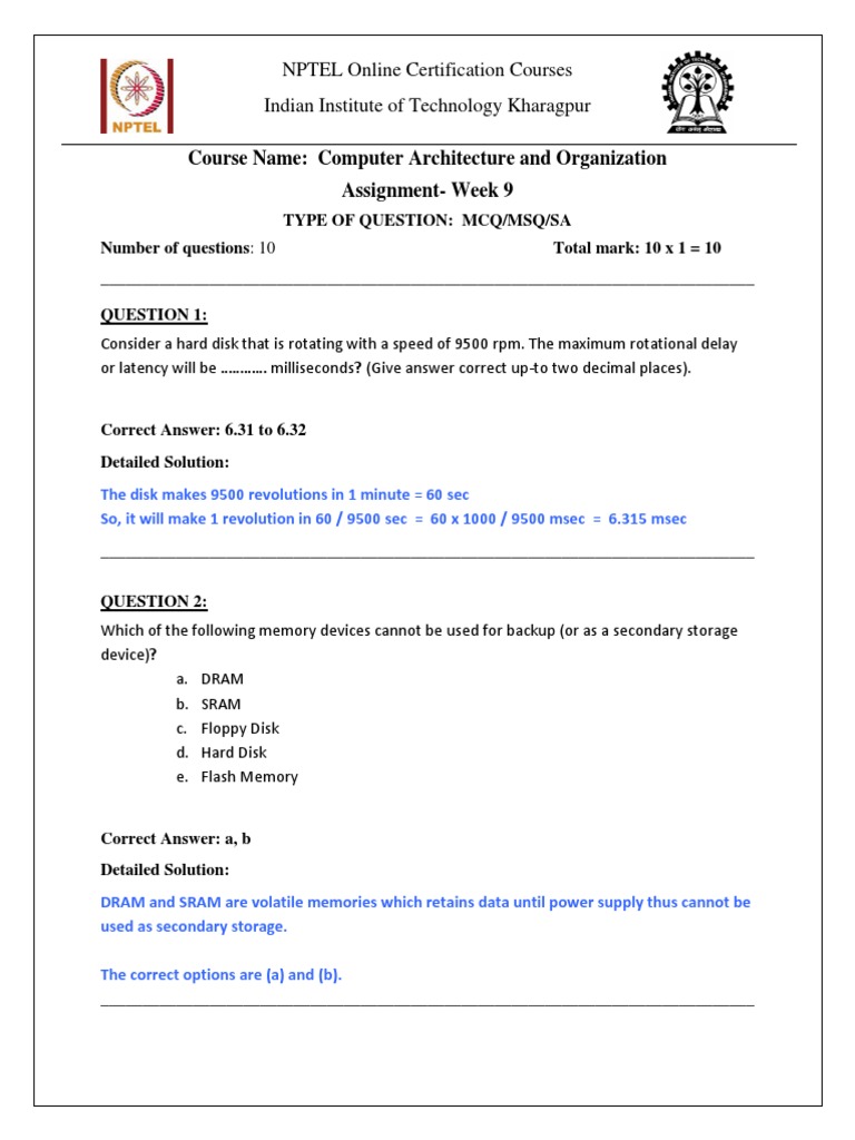 Assignment CAO 09 - Solution | PDF | Input/Output | Computer Data Storage