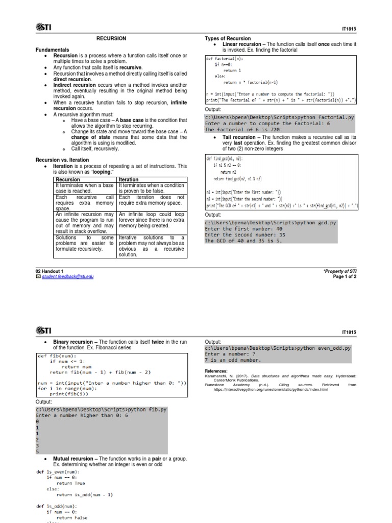Recursion Fundamentals Types of Recursion: Student - Feedback@sti - Edu | PDF | Recursion ...