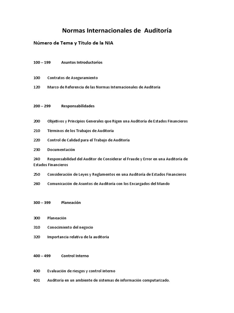 Normas Internacionales de Auditoria NIAs | PDF | Auditoría | Contralor