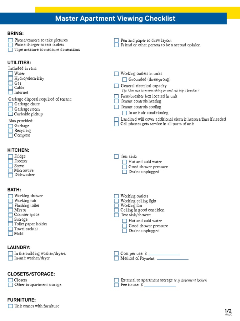 Apartment Viewing Checklist | PDF | Shower | Window