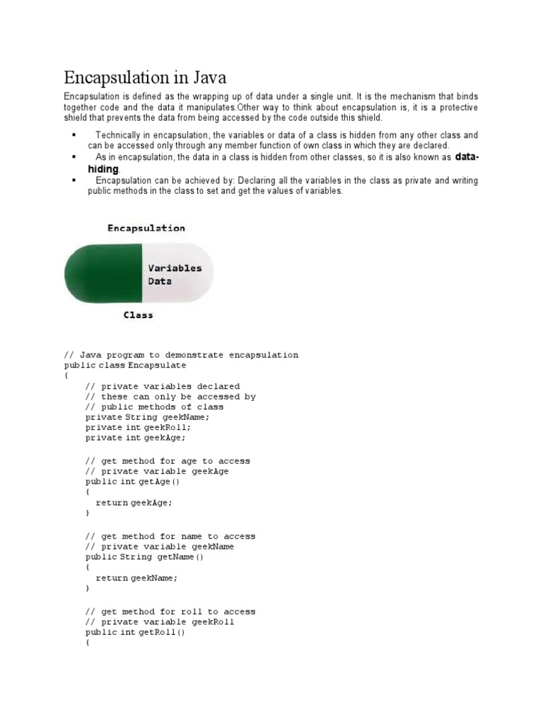Encapsulation in Java | PDF | Programming | Constructor (Object ... Encapsulation in Java | PDF | Programming | Constructor (Object ...