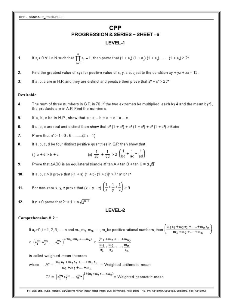 Progression & Series - Sheet - 6 Level-1: CPP - Sankalp - Ps-06-Ph-Iii | PDF | Elementary ...