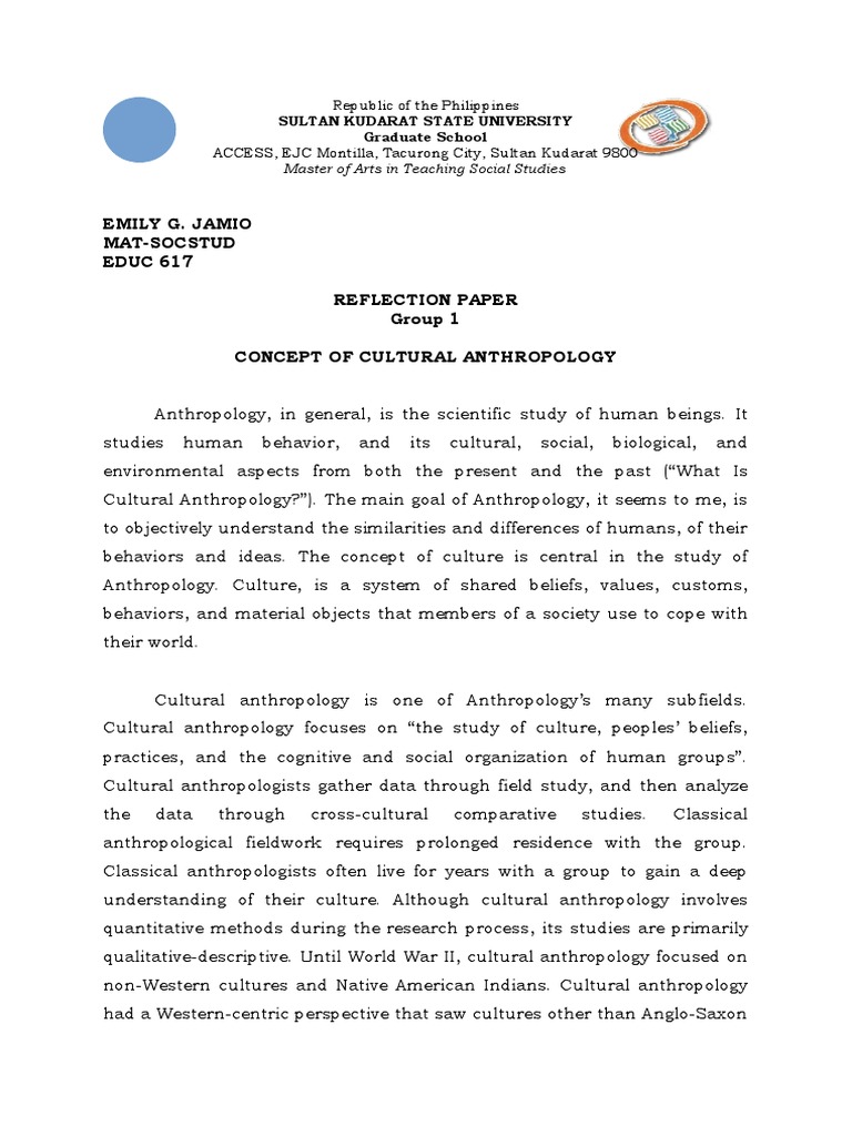 Group 1 Reflection Paper | PDF | Anthropology | Cultural Anthropology