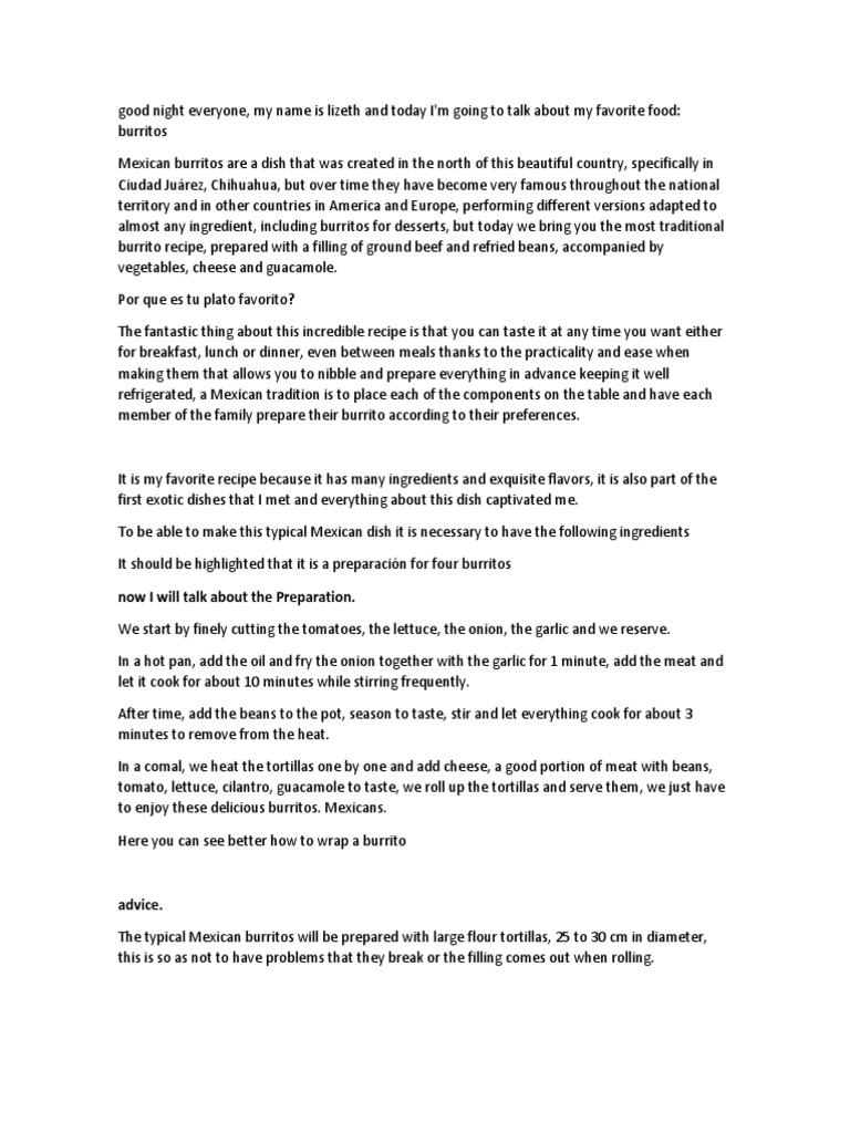 Now I Will Talk About The Preparation | Download Free PDF | Burrito ...