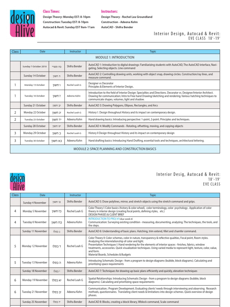Interior Design Course Schedule 2018-2019 | PDF | Cabinetry | Lighting