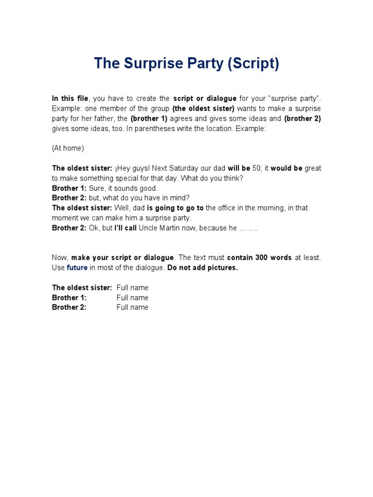 The Surprise Party (Script) : Future | PDF