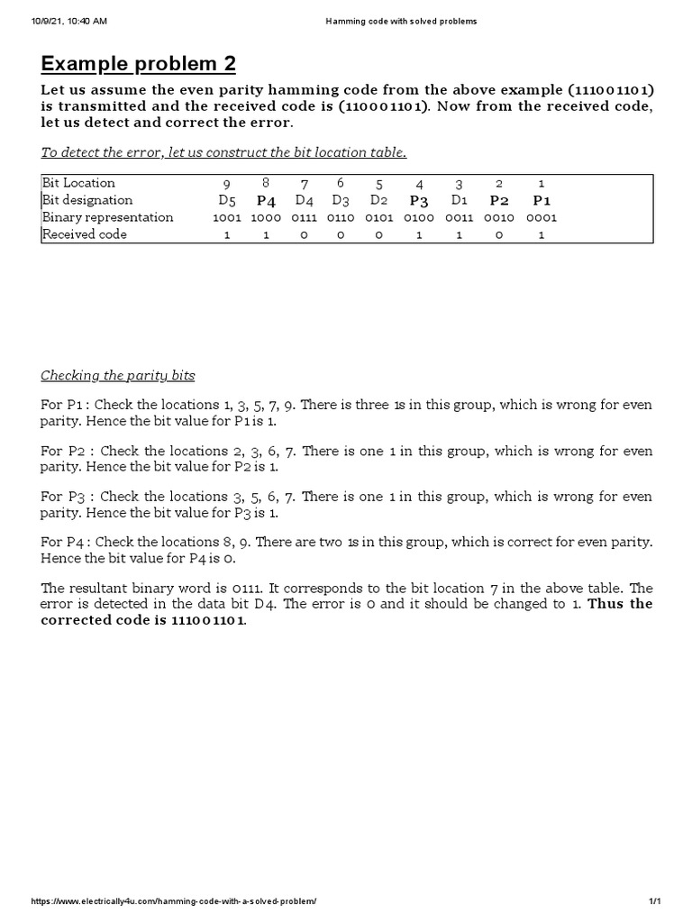 Hamming Code With Solved Problems | PDF