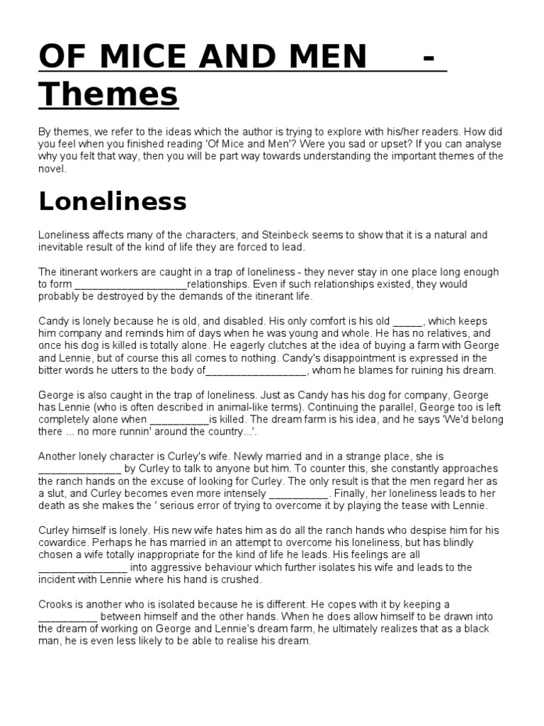 Of Mice and Men - Themes: Loneliness | PDF