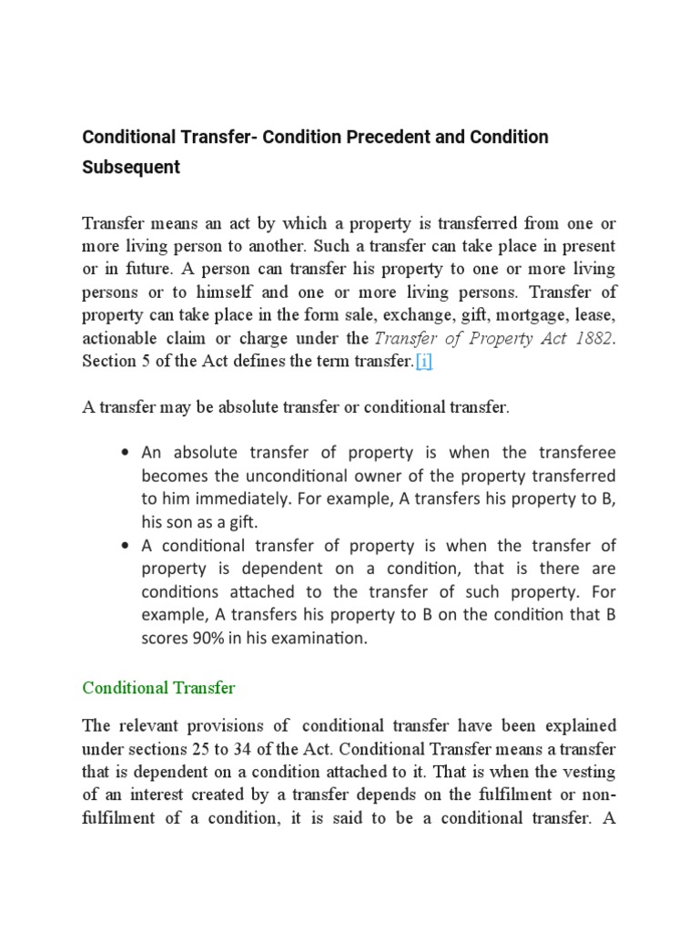Conditional Transfer-Condition Precedent and Condition Subsequent | PDF ...
