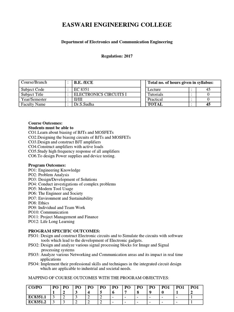 Co Po Mapping - R17 | PDF | Engineering | Electronic Engineering