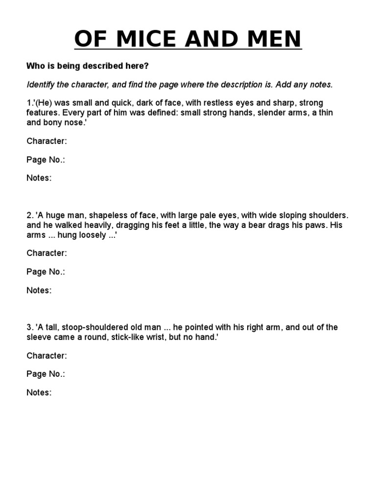 Character Descriptions in Of Mice and Men | PDF