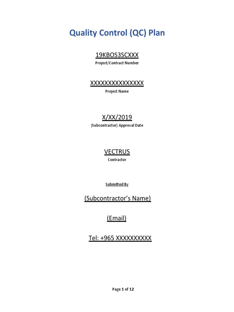 Temaplte Quality Control Plan | PDF | Verification And Validation ...