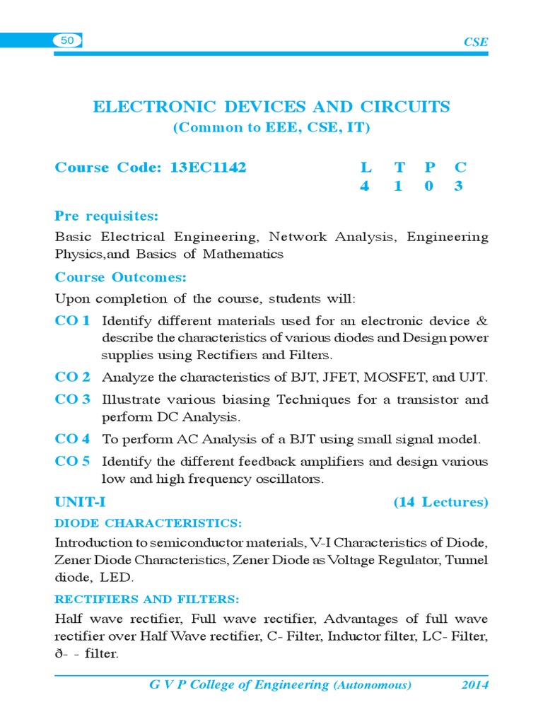 Electronic Devices and Circuits | PDF | Rectifier | Bipolar Junction ...