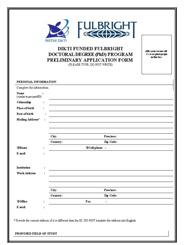 DIKTI Fulbright PHD Application Form | PDF | Graduate Record Examinations | Academia