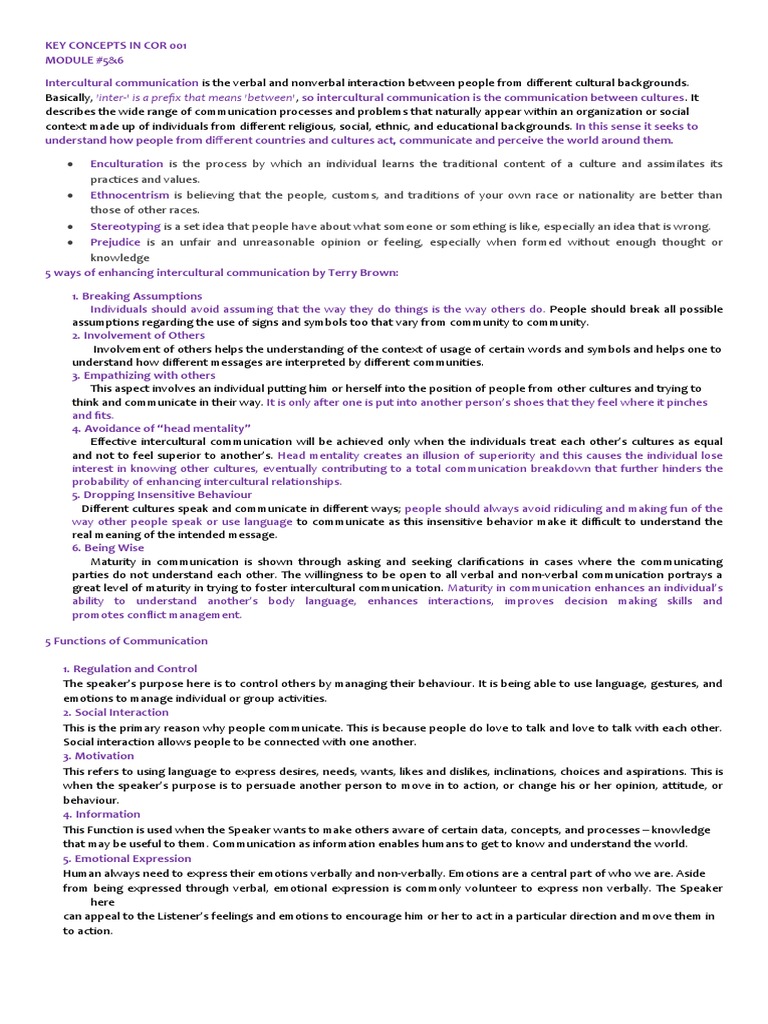 Key Concepts in Cor 001 - M5 - M6 | PDF | Communication | Nonverbal ...