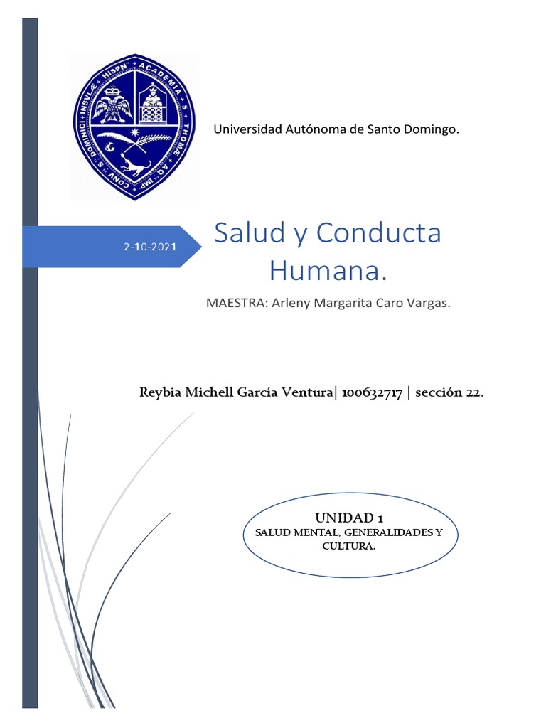 Salud y Conducta Humana - Unid 1.2 - Reybia. | PDF | Trastorno mental | Salud mental