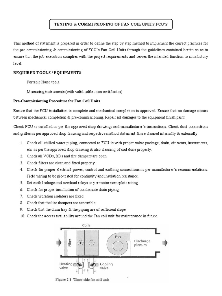 Testing And Commissioning Of Fan Coil Units Fcus Pdf Duct Flow Machines