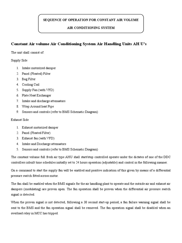 Sequence of Operation For Constant Air Volume Air Conditioning System ...
