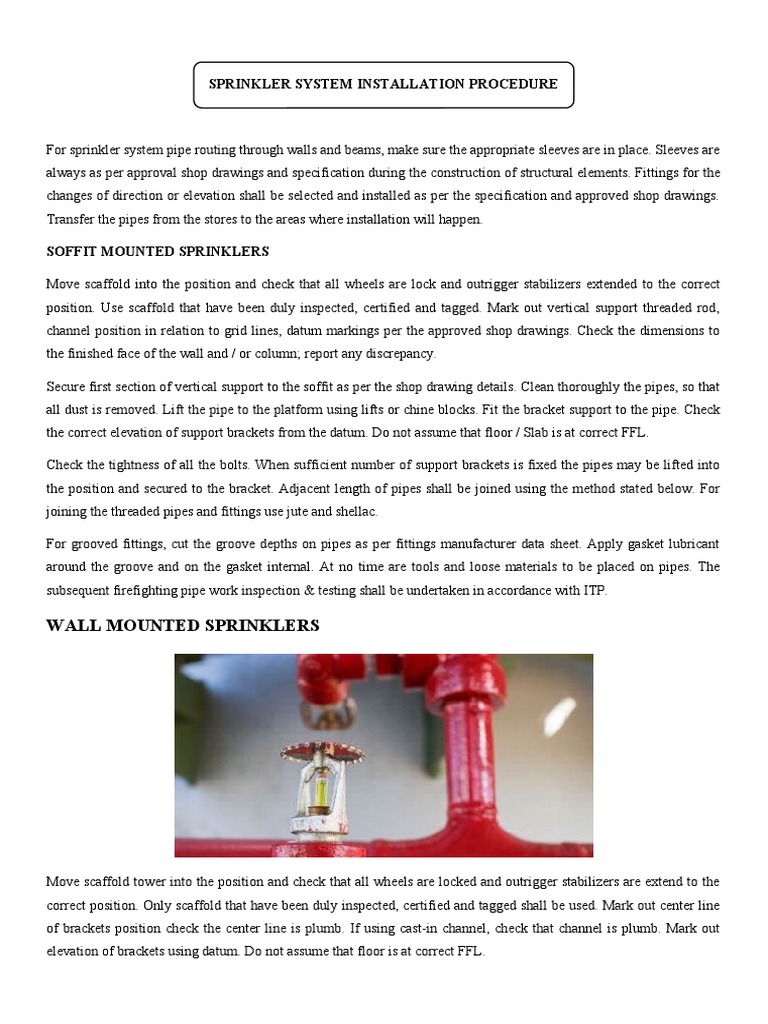Sprinkler System Installation Procedure | PDF | Pipe (Fluid Conveyance ...