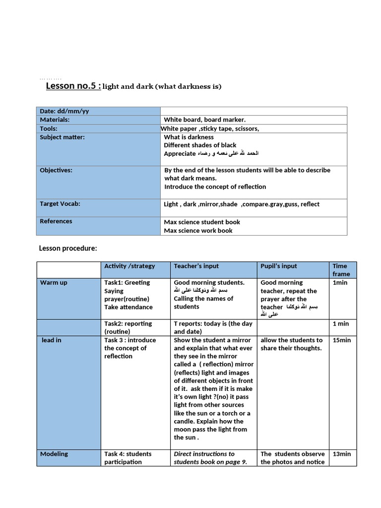 Lesson No.5:: . Light and Dark (What Darkness Is) | PDF | Teachers ...