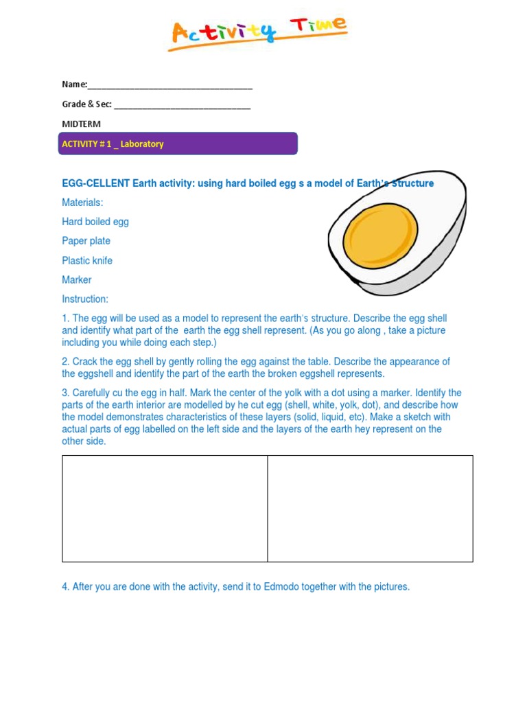 Egg Model of Earth's Structure Activity | PDF | Cooking, Food & Wine