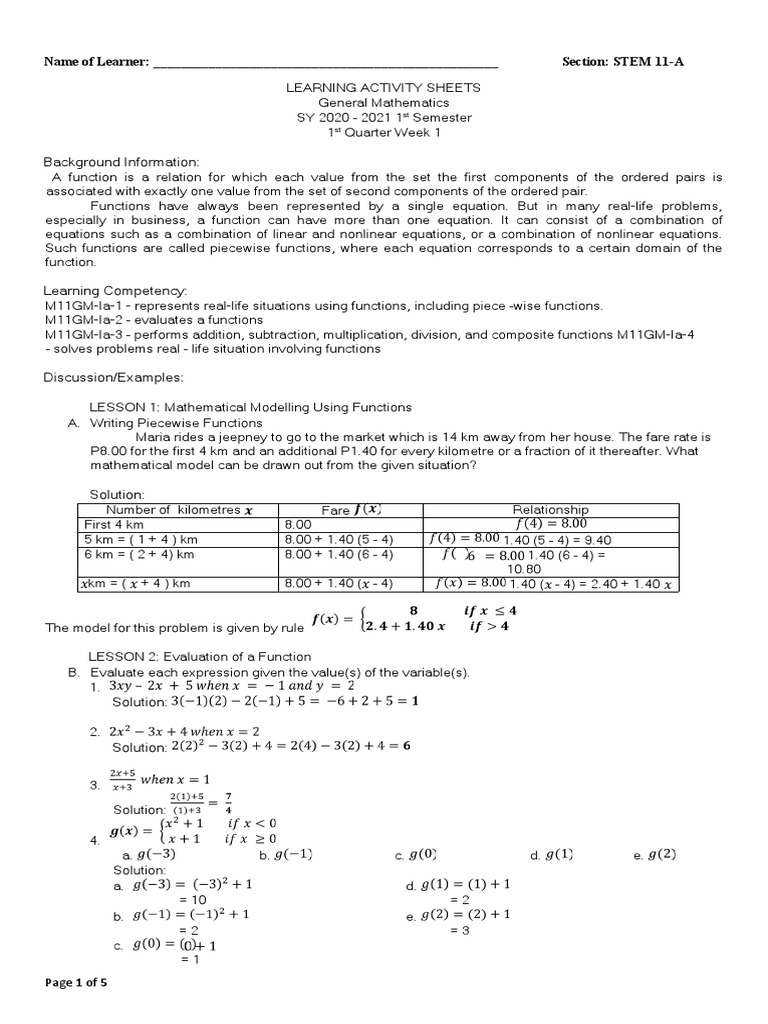 Lesson 1 General Mathematics Sy 2020 - 2021 Awts | PDF | Function ...