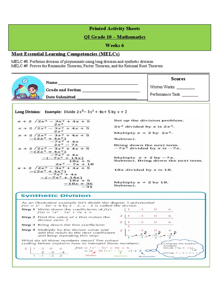 Grade 10 Polynomial Division Tasks | PDF | Factorization | Mathematical ...