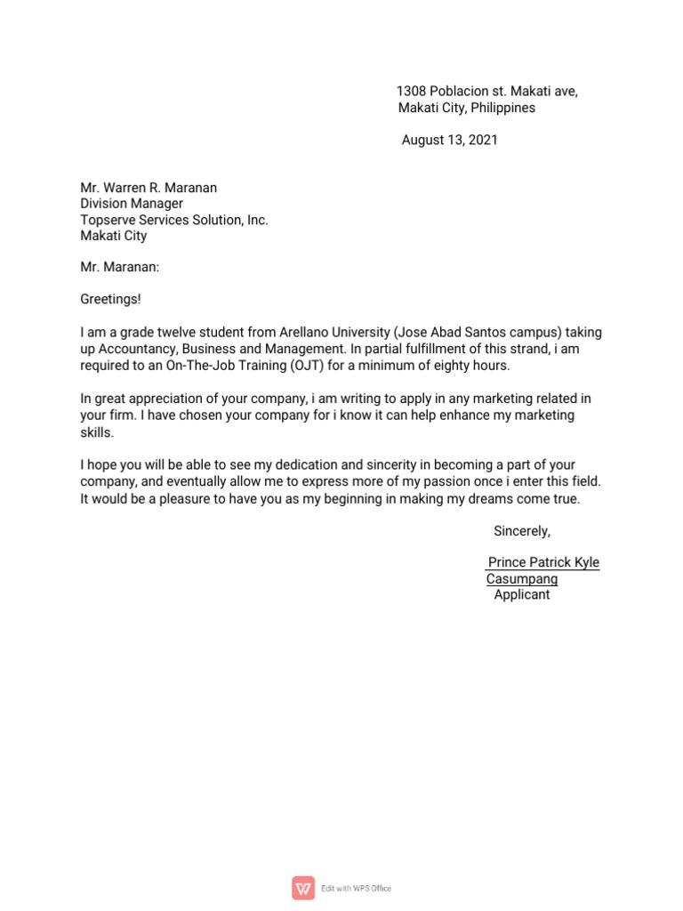 OJT Application for Marketing Position | PDF