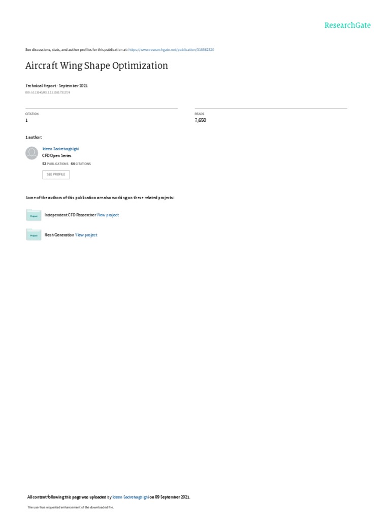 Aircraft Wing Shape Optimization: September 2021 | PDF | Fluid Dynamics | Mathematical Optimization
