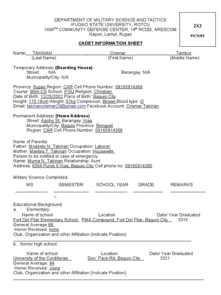 Cadet Information Sheet 1 | PDF