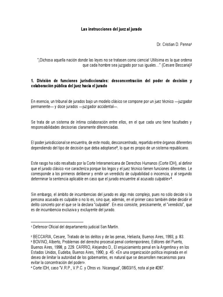 Las Instrucciones Del Juez Al Jurado Penna | PDF | Duda razonable | Juez