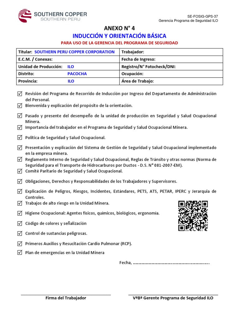 1 - Anexo 4 - Inducción y Orientación Básica SPCC 2021-09-13 | PDF