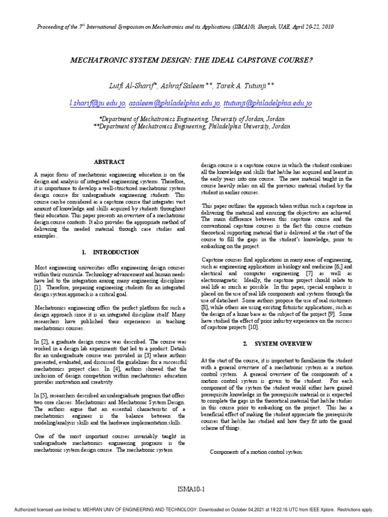 Mechatronic System Design: The Ideal Capstone Course? | PDF | Actuator ...