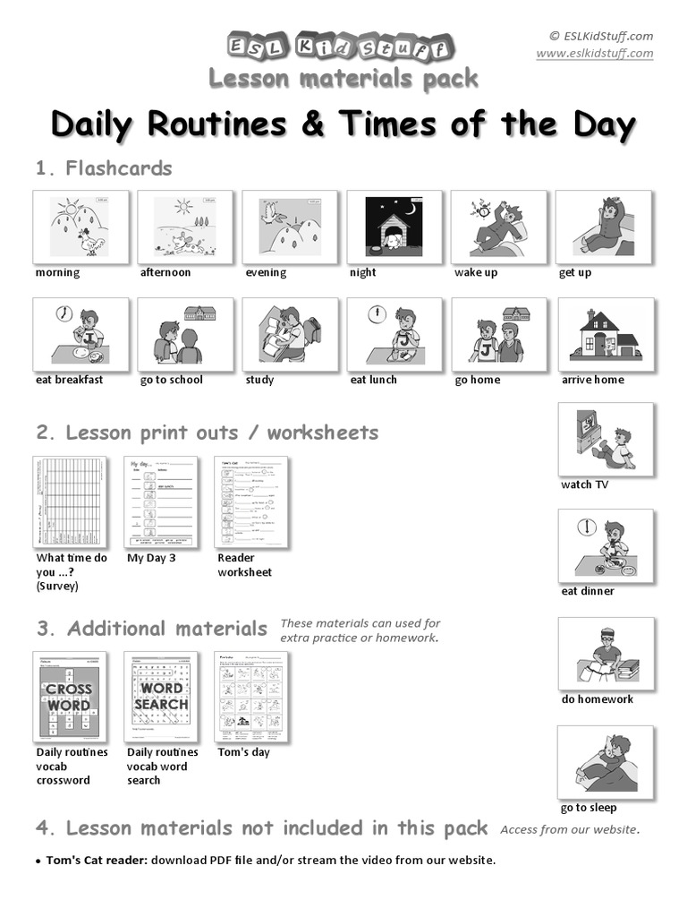 Daily Routines & Times of The Day: Lesson Materials Pack | PDF