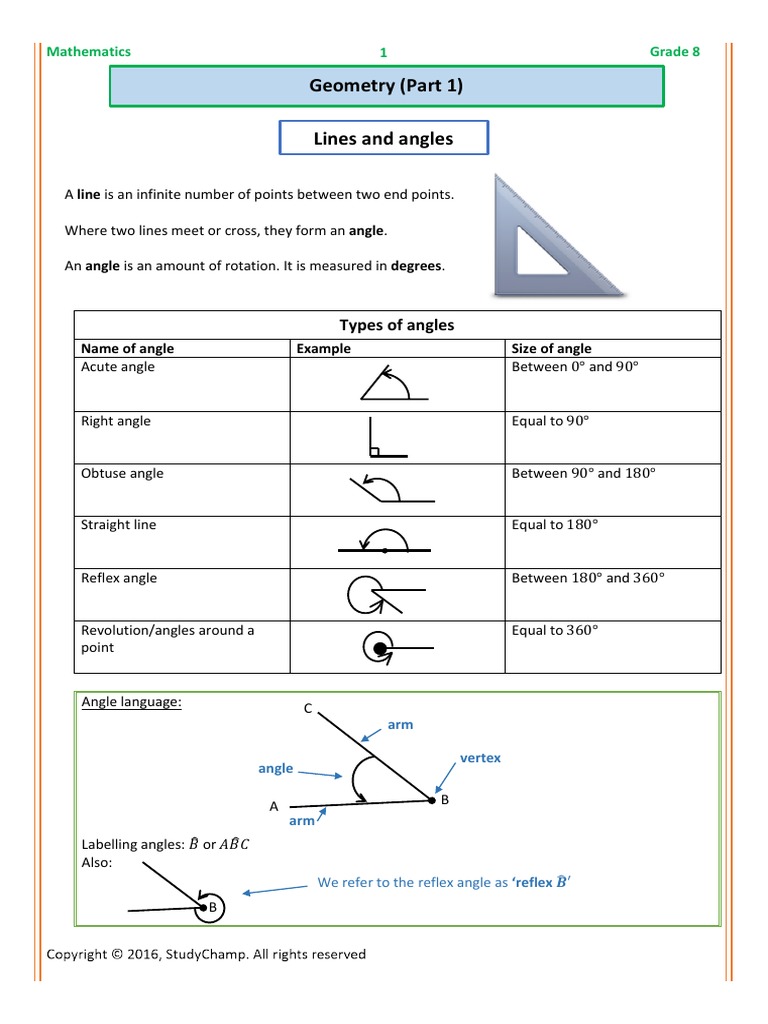 Gr8 Maths Geometry 1 Angles Lines | PDF | Angle | Mathematics