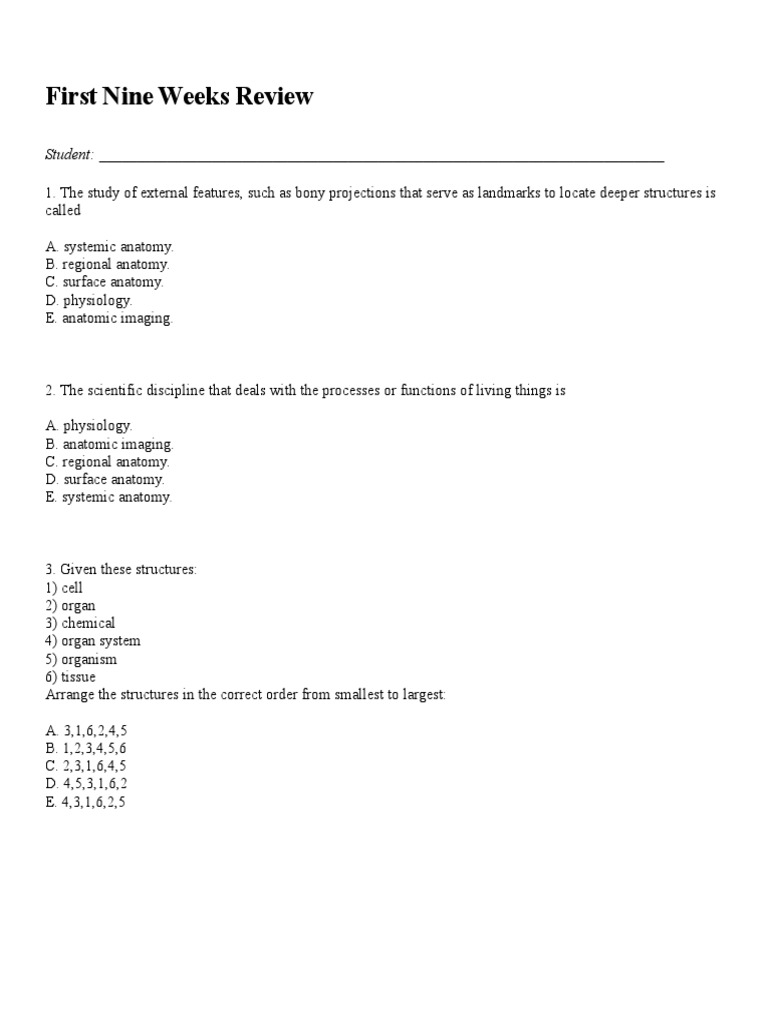 First Nine Weeks Review | PDF | Epithelium | Cell Membrane