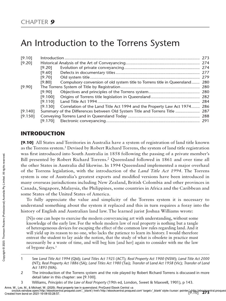 Real Property Law in Queensland - (9 An Introduction To The Torrens ...