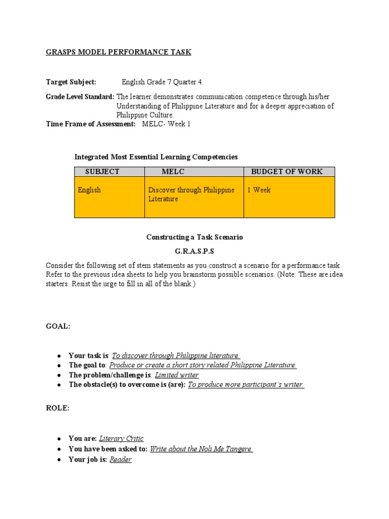 Grasps Model Performance Task | Download Free PDF | Writers | Essays