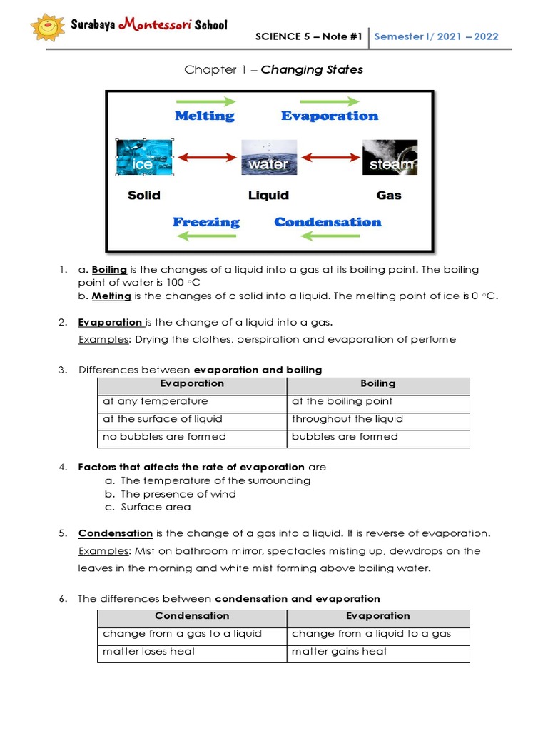 Chapter 1 - Changing States: SCIENCE 5 - Note #1 | PDF