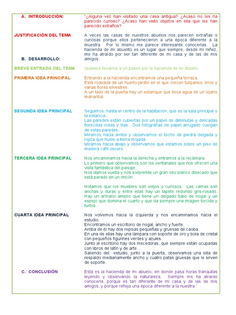 Discurso Descriptivo - EJEMPLO | PDF
