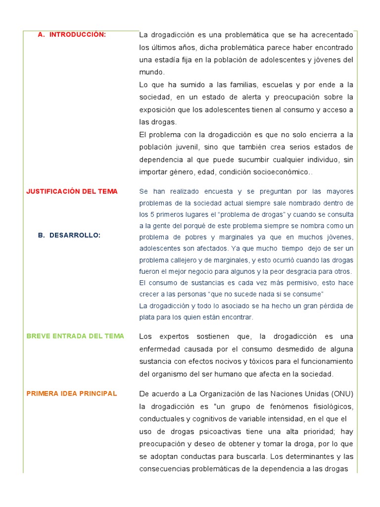 Discurso Descriptivo - EJEMPLO | PDF | La dependencia de sustancias ...