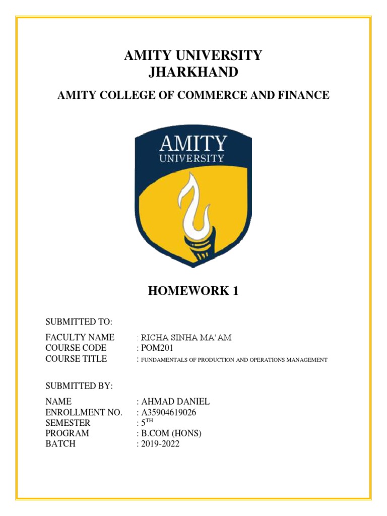 Amity University Jharkhand: Amity College of Commerce and Finance | PDF