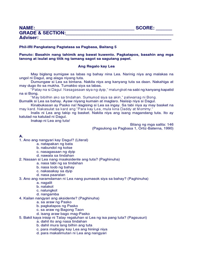 PHIL IRI GST Grade 5 | PDF